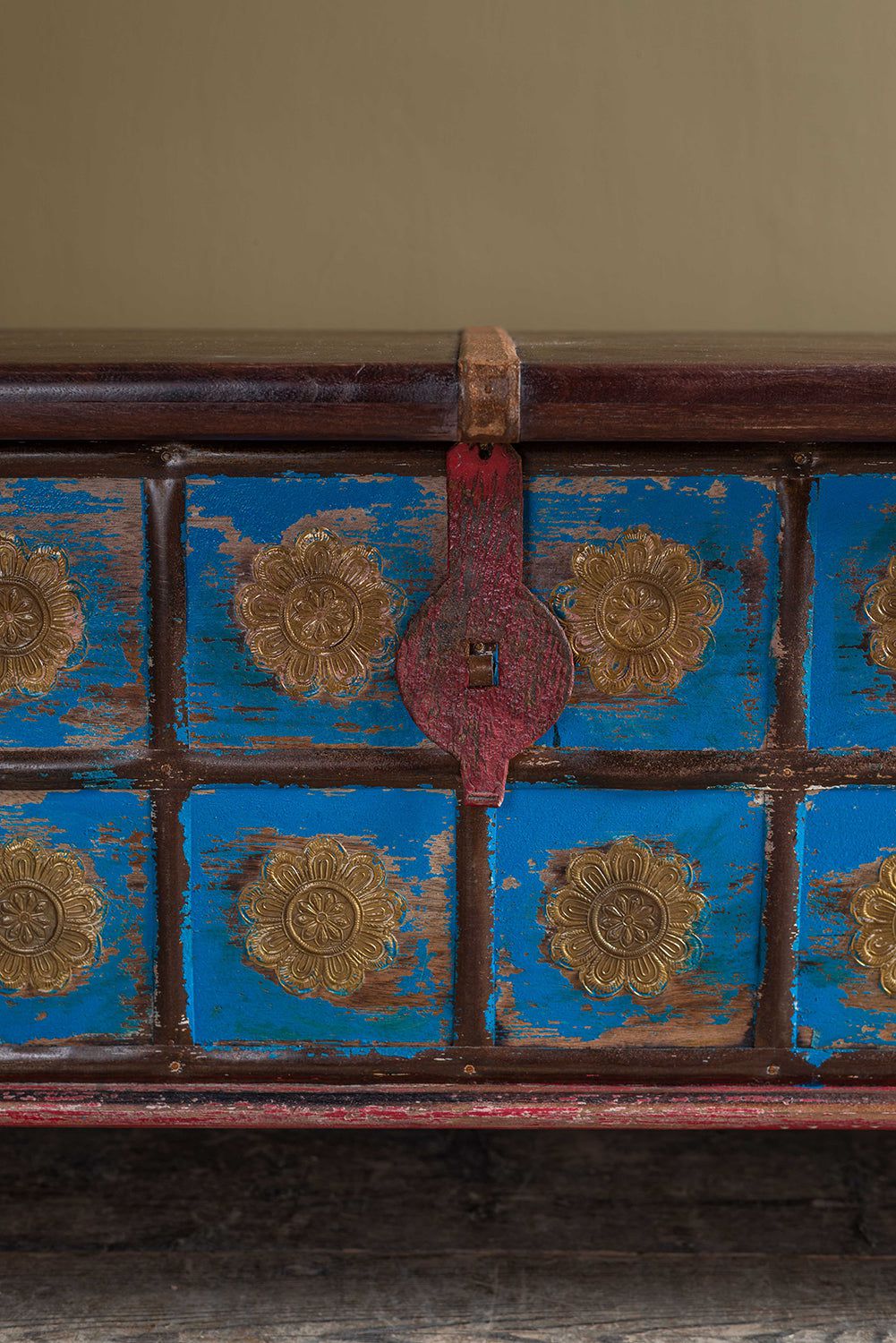 Blue Painted Trunk made from New and Reclaimed Wood with a Metal Trim ...