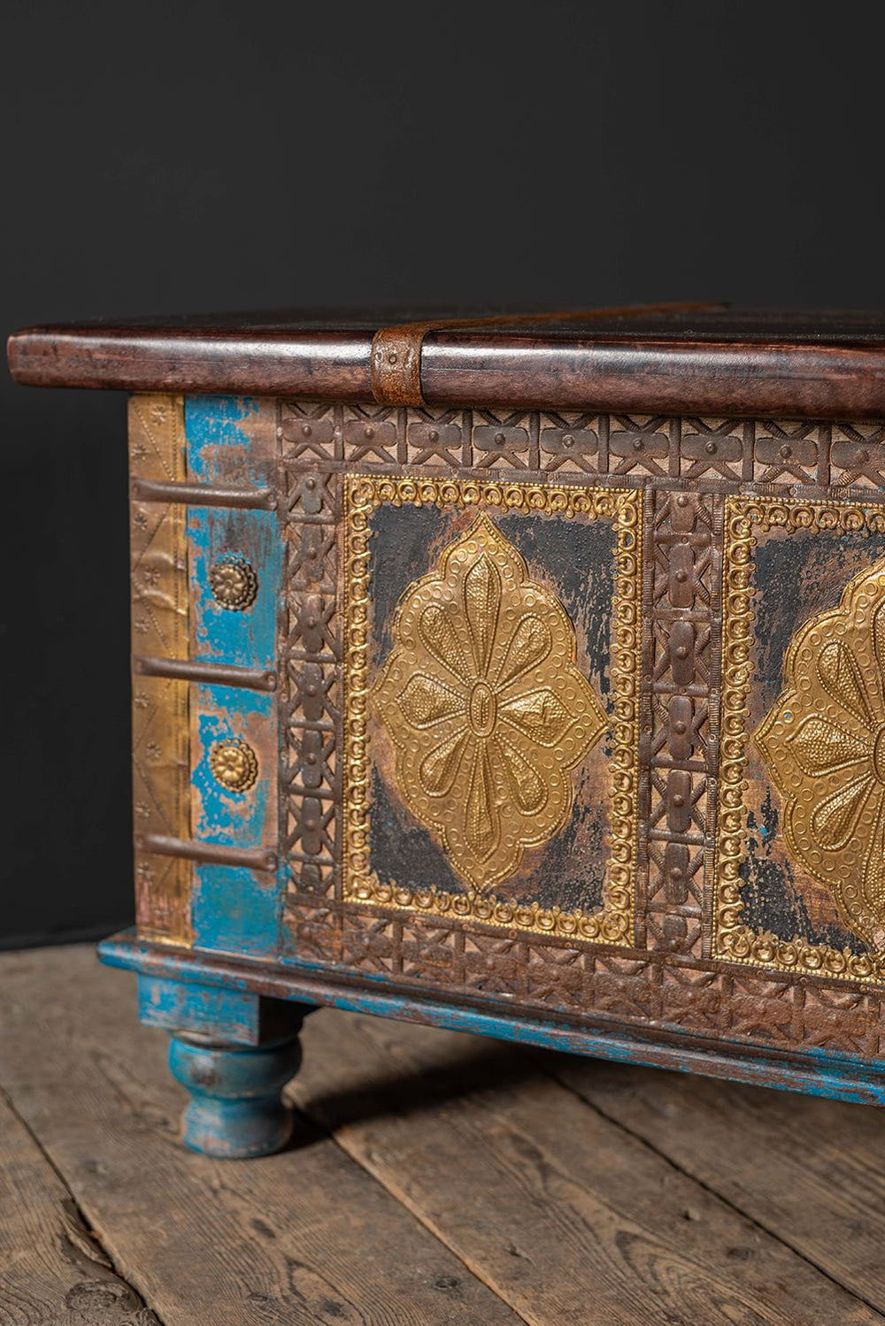 Blue Wooden Chest with Brass Trim – MYAKKA