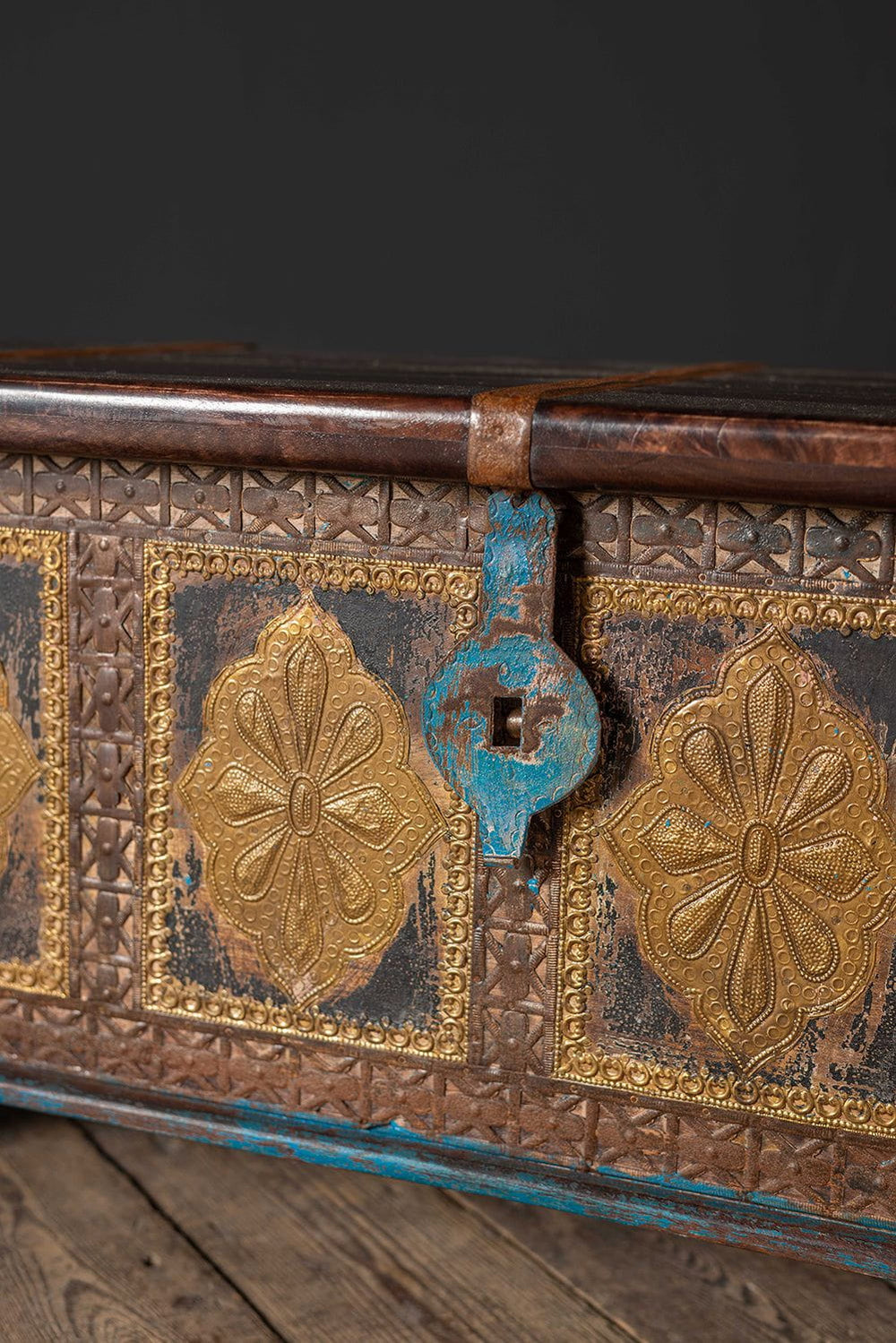 Blue Wooden Chest with Brass Trim – MYAKKA