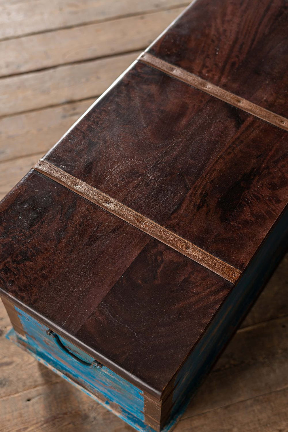 Blue Wooden Chest with Brass Trim – MYAKKA
