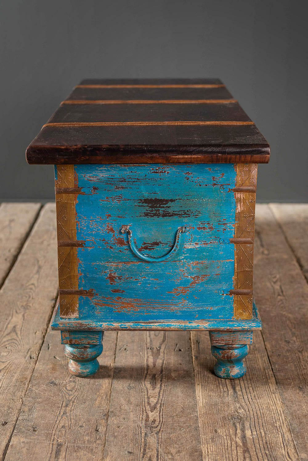 Blue Wooden Chest with Brass Trim – MYAKKA