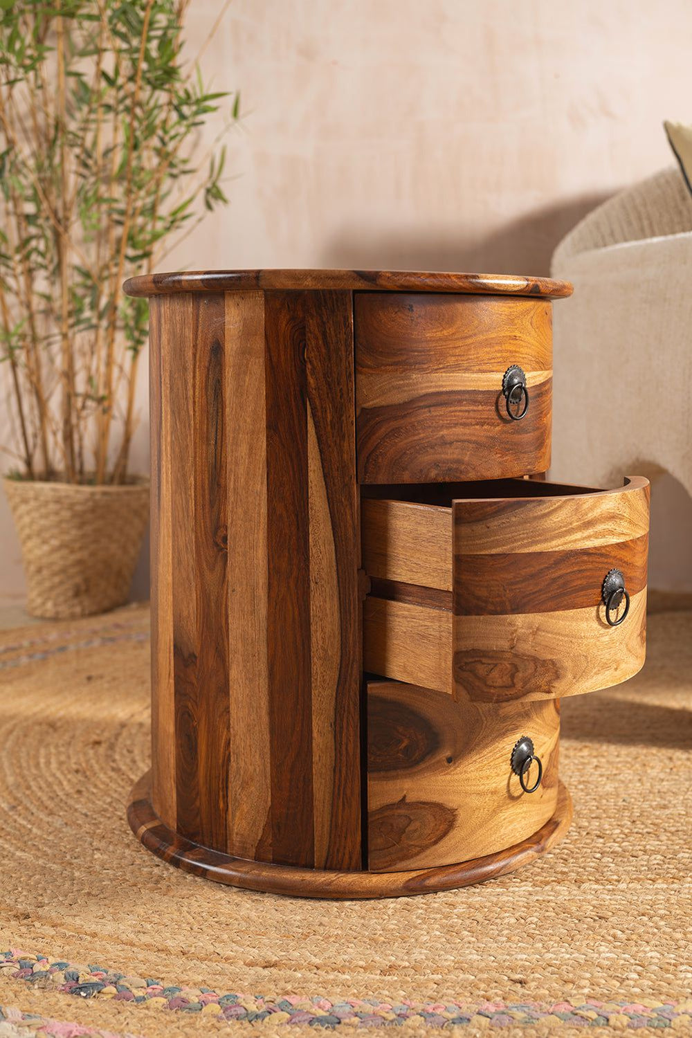 Thakat 3 Drawer Round Sheesham Column | Myakka.co.uk – MYAKKA