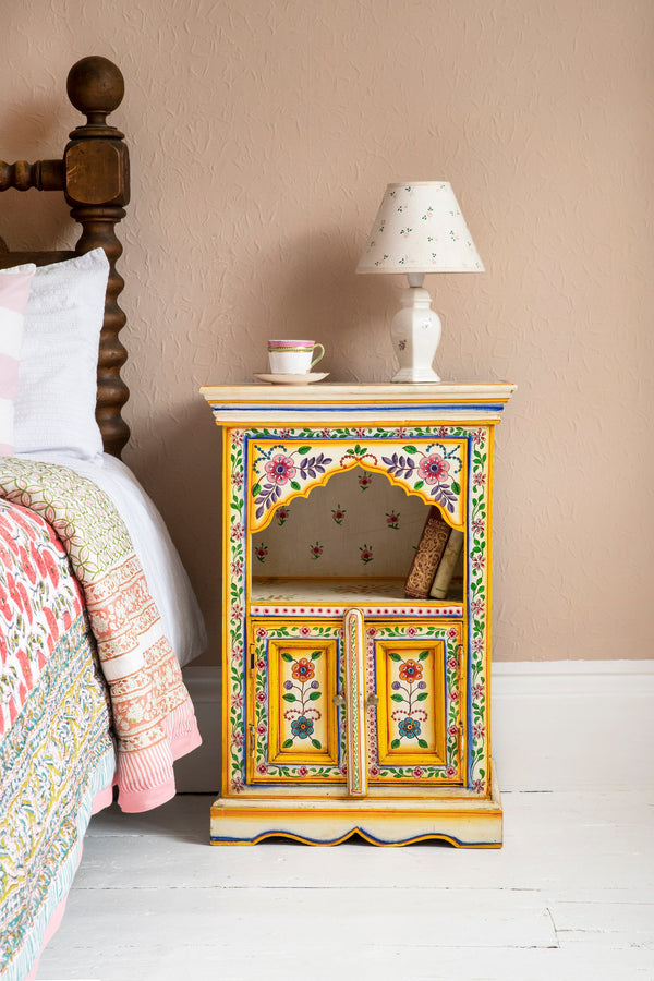 Cream & Yellow Hand Painted Bedside Table - MYAKKA