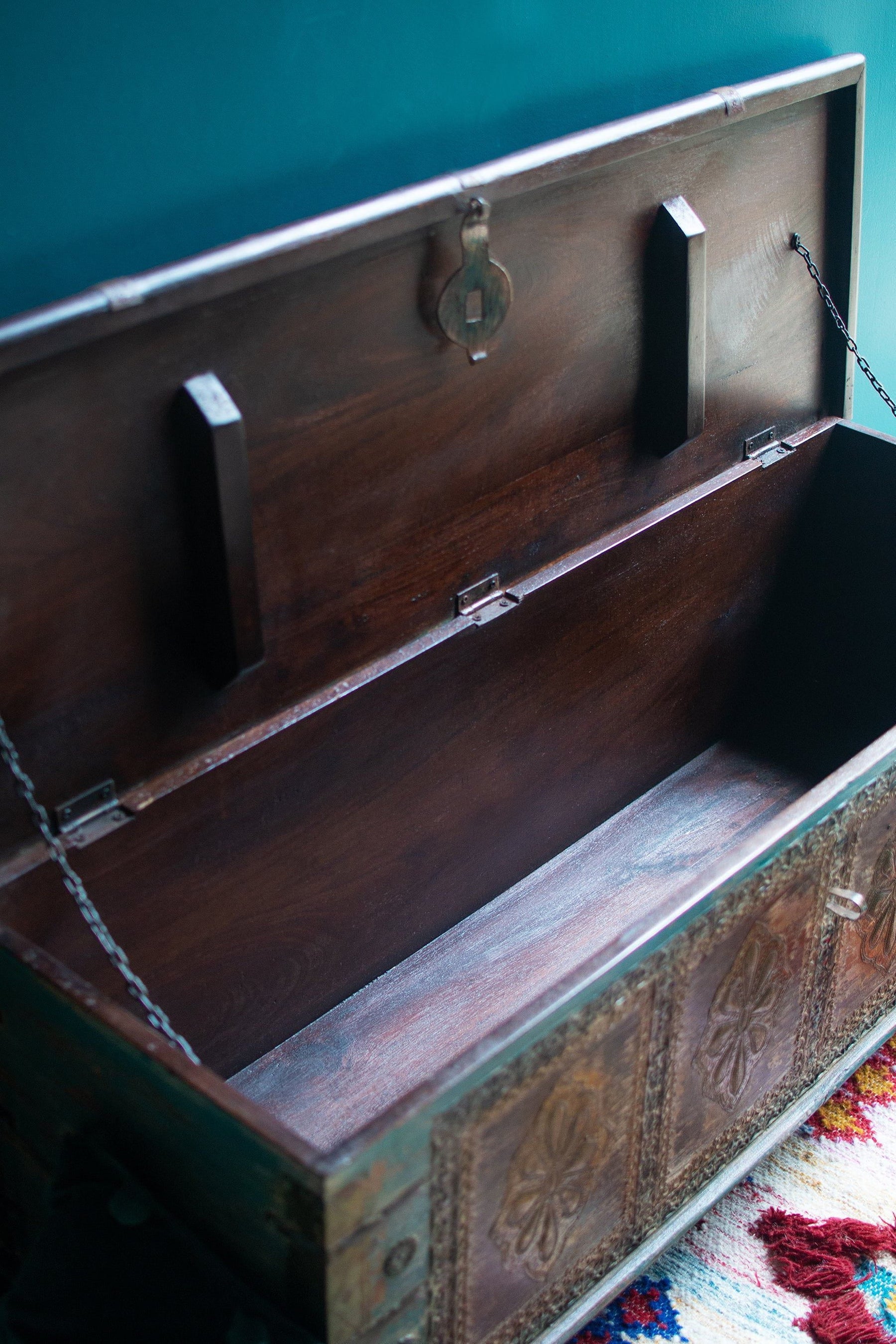 Blue Wooden Chest with Brass Trim – MYAKKA