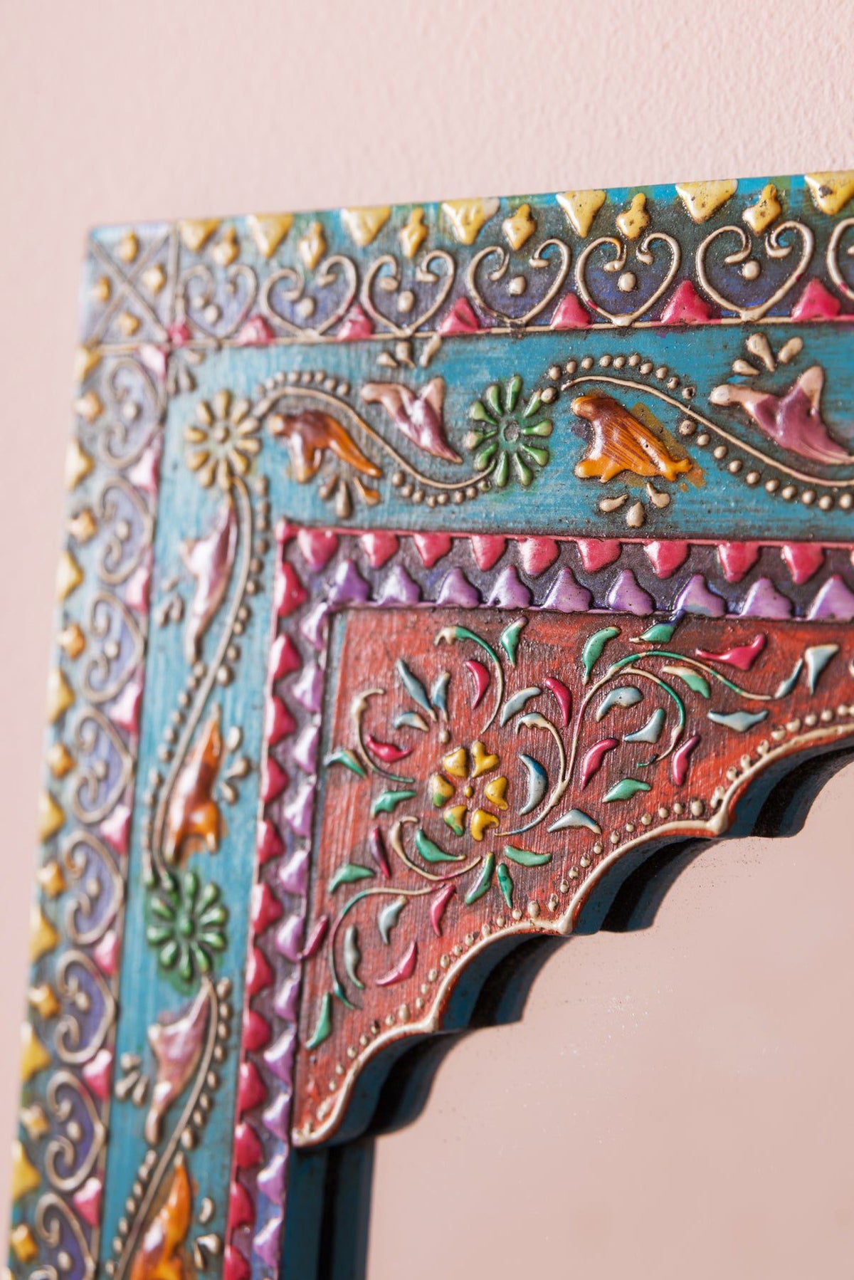 Highly Decorative Arched Wooden Mirror with Mehandi Work - MYAKKA