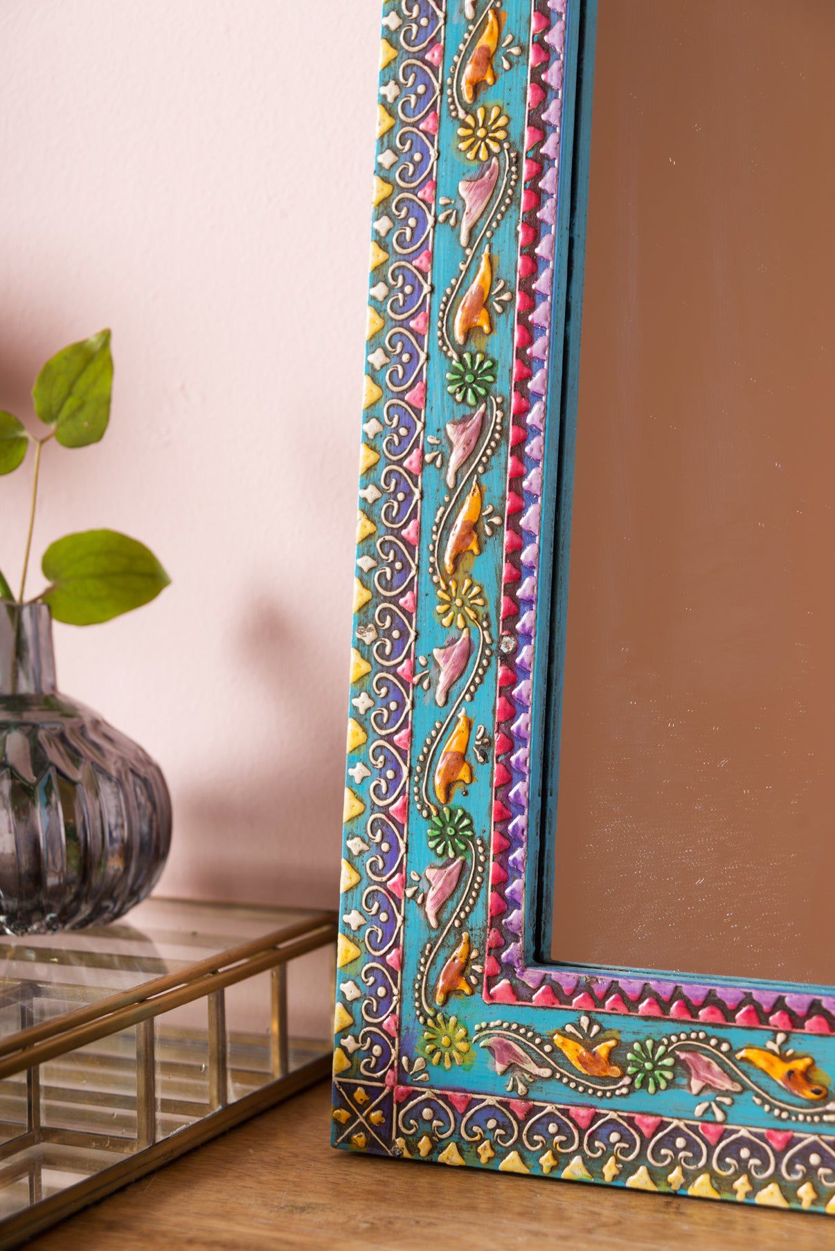 Highly Decorative Arched Wooden Mirror with Mehandi Work - MYAKKA